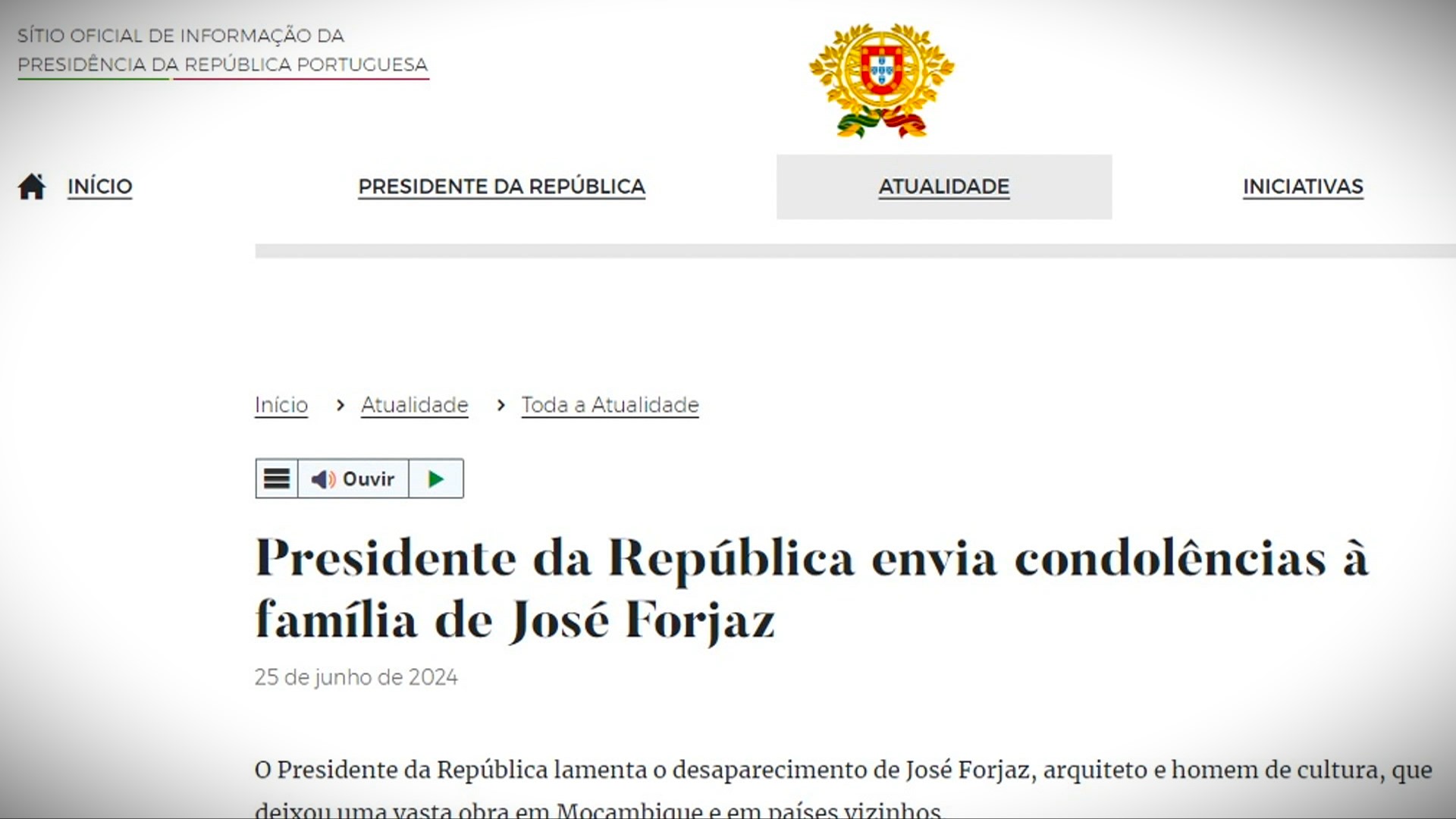 Moçambique - PR de Portugal envia condolências à família do arquiteto ...